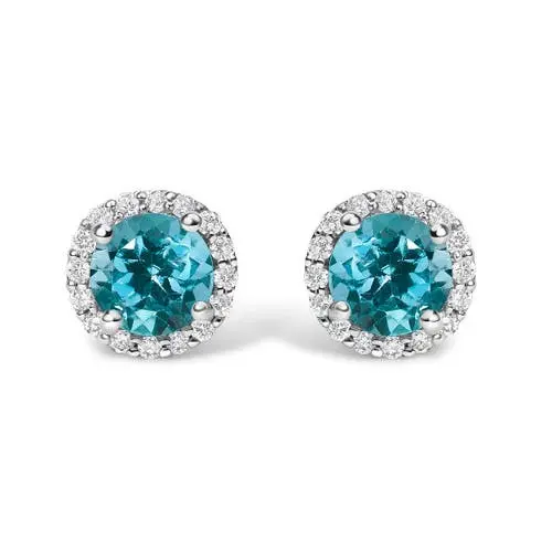 HAUS OF BRILLIANCE 10k Gold Gemstone And Diamond Halo Stud Earrings - White | Blue Topaz